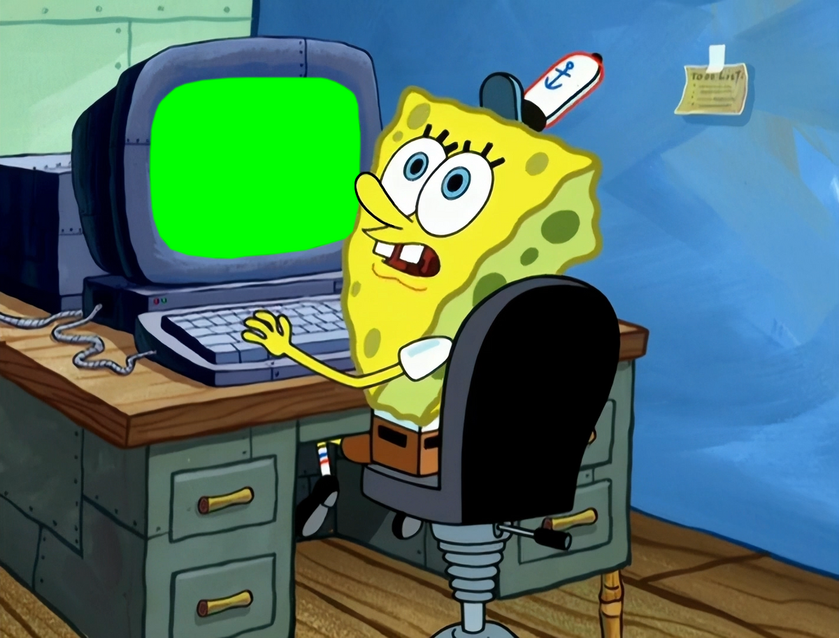 Spongebob Typing On A Computer Meme Spongebob Squarepants Green Scr